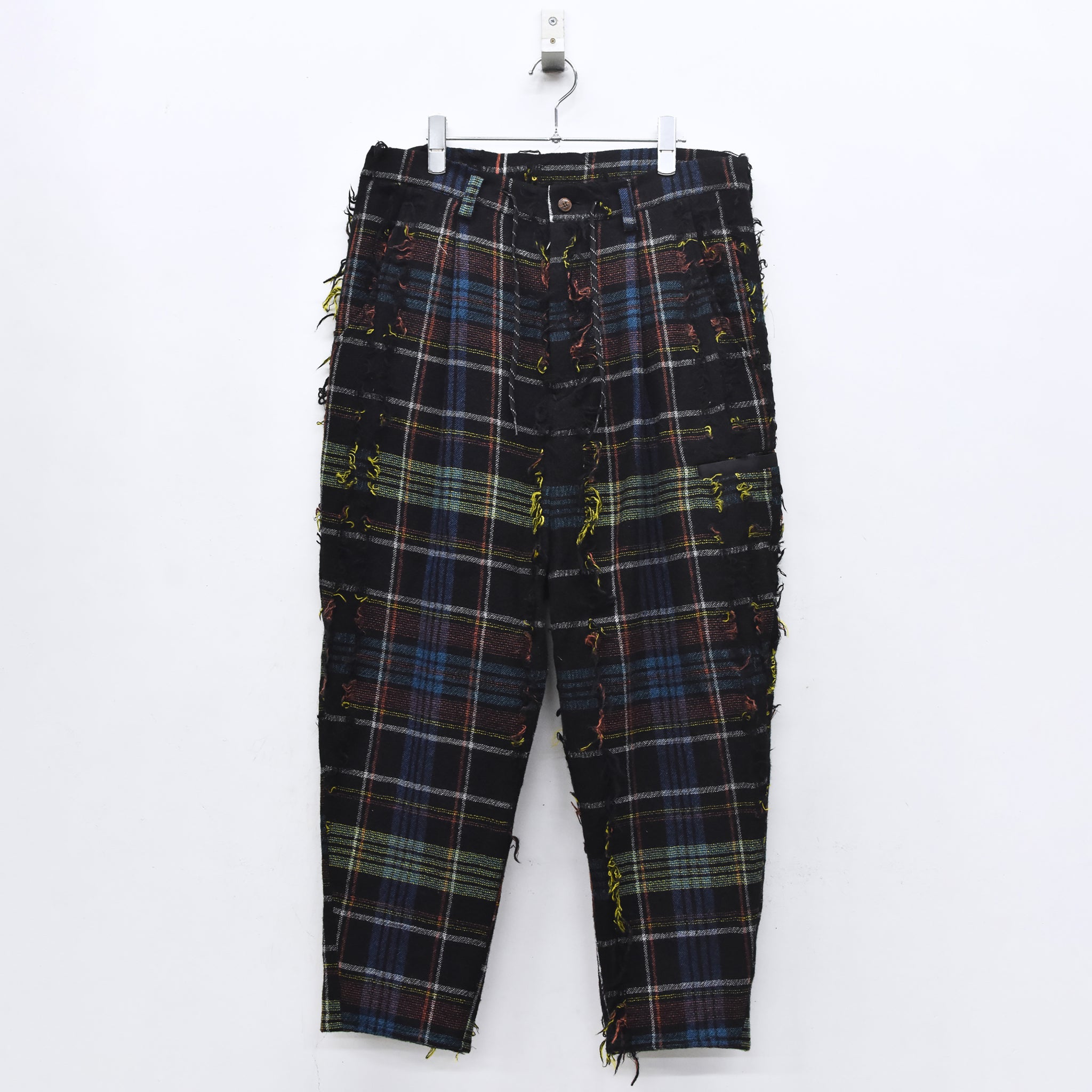 FRINGE WOOL CHECK WIDE SLACKS | Color_Black | No_sf25aw-03_black【STOF_